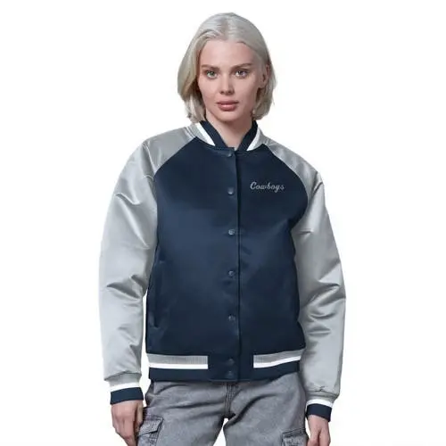 STARTER Silver Dallas Cowboys Satin Full-snap Vintage Varsity Jacket - Navy