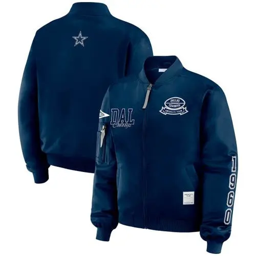 WEAR BY ERIN ANDREWS Dallas Cowboys Patch Full-zip Bomber Jacket By - Navy