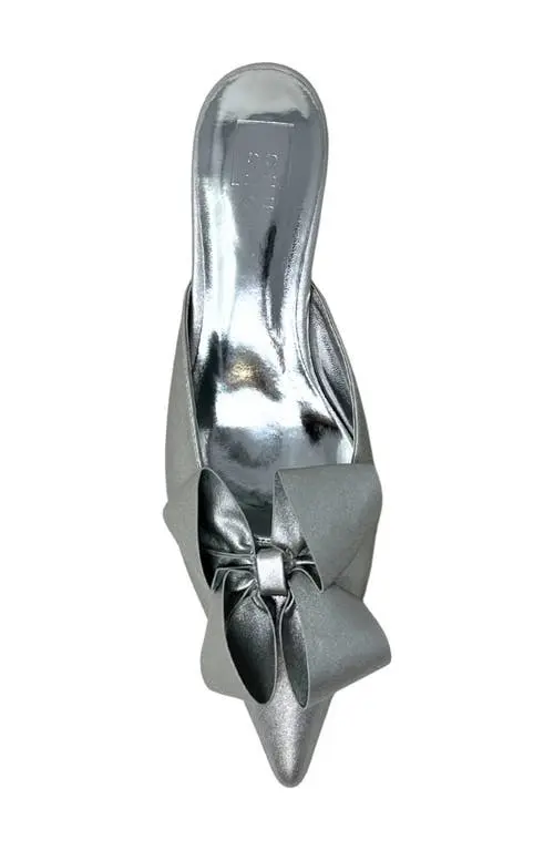 SHU SHOP Nell Pointed Toe Kitten Heel Mule - Silver