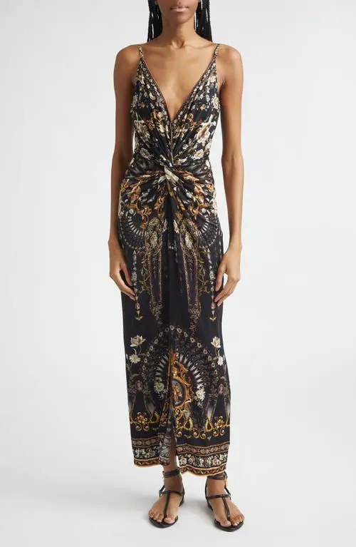 Camilla Print Strappy Twist Front Jersey Maxi Dress - Flamenco Folklore