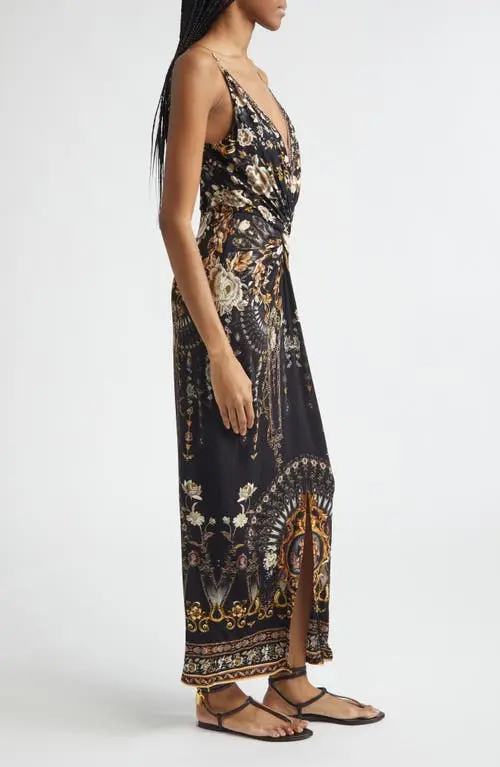 Camilla Print Strappy Twist Front Jersey Maxi Dress - Flamenco Folklore