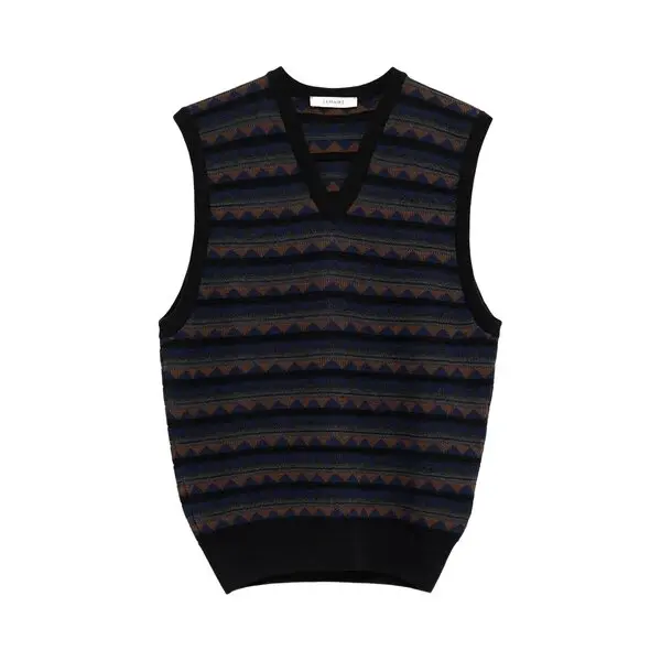 LEMAIRE V Neck Jacquard Vest Combo - Black