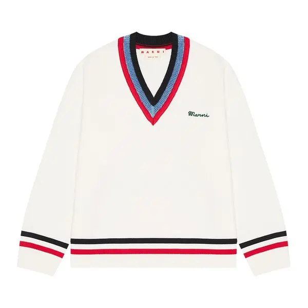 Marni V Neck Sweater /red/blue - White