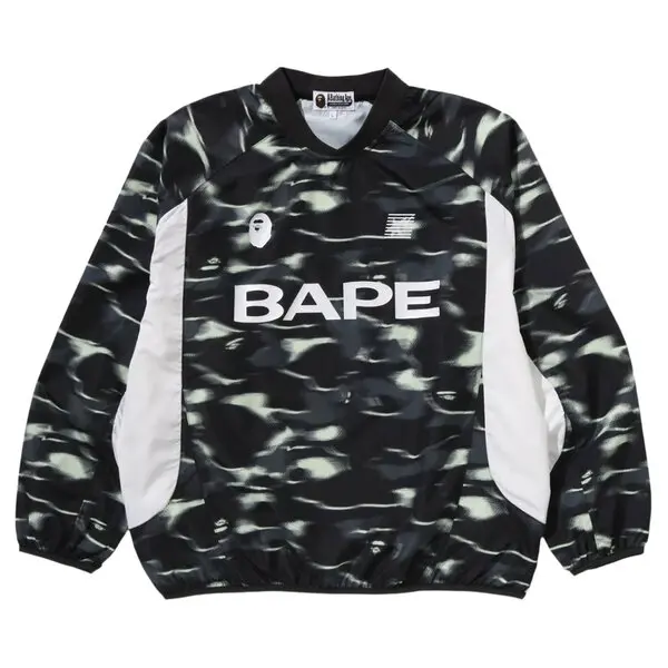 A BATHING APE Screen Camo Football Logo Relaxed Fit Crewneck Sweatshirt - Black