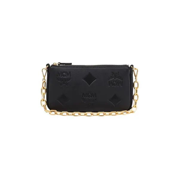 Mcm Aren Maxi Monogram Leather Pouch - Black