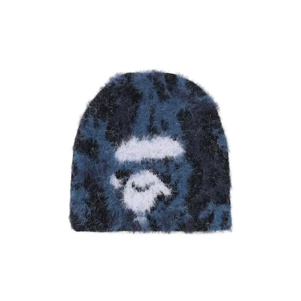 A BATHING APE Wild Leopard Pattern Ape Face Knit Cap 'navy - Blue