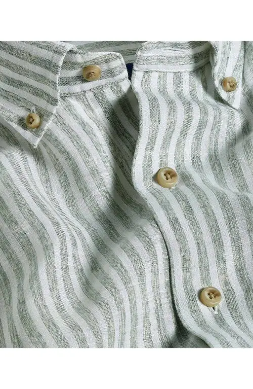 David Donahue Stripe Linen Button-down Shirt