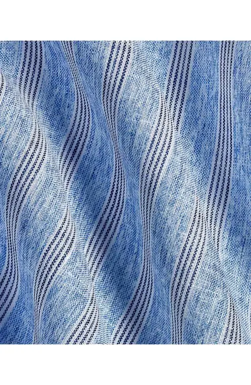 David Donahue Stripe Linen Short Sleeve Button-up Shirt - Blue