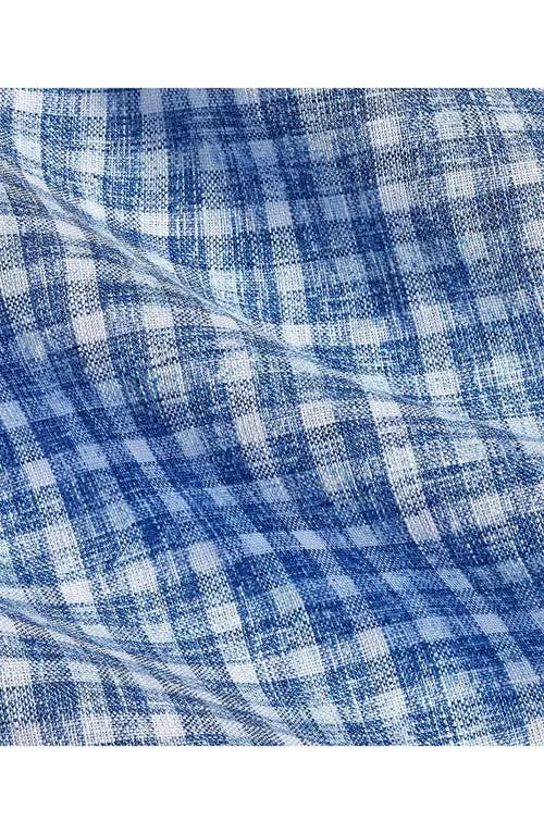 David Donahue Check Linen Short Sleeve Button-up Shirt - Navy/sky