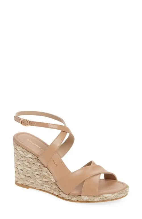 STUART WEITZMAN Alyssa Ankle Strap Wedge Sandals - Adobe Smooth Cafe