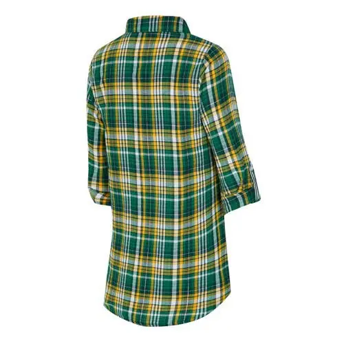 CONCEPTS SPORT Bay Packers Laney Plaid Tri-blend Full-button Nightshirt - Green