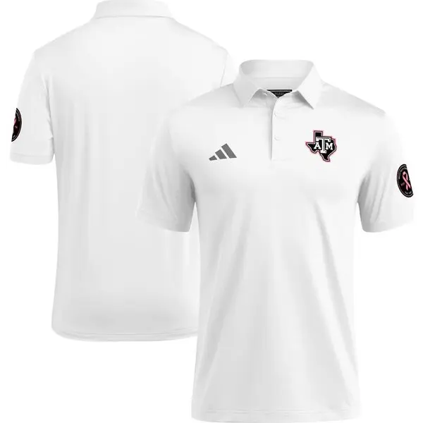 Adidas Texas A&m Aggies Wear Pink Breast Cancer Awareness Polo - White