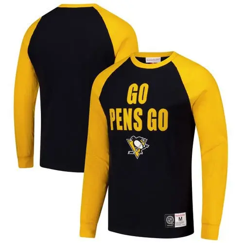 Mitchell & Ness Gold Pittsburgh Penguins Legendary Slub Raglan Long Sleeve T-shirt - Black