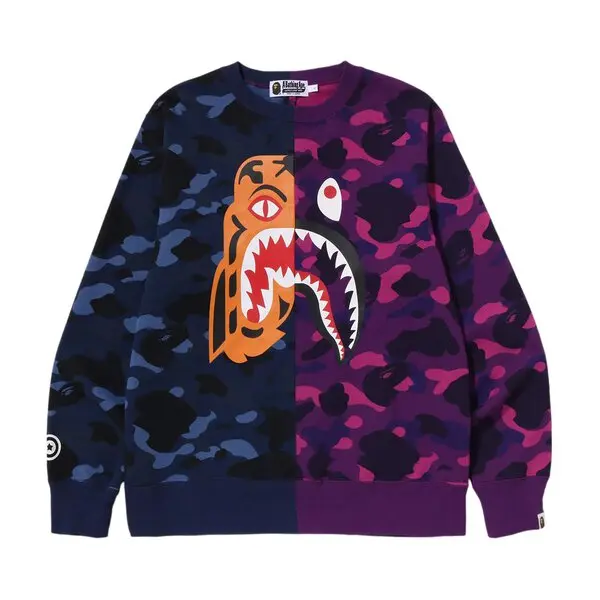 A BATHING APE Color Camo Tiger Shark Crewneck Sweatshirt - Blue