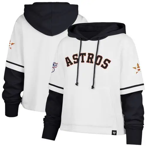 '47 47 Houston Astros Trifecta Shortstop Cropped Pullover Hoodie - White