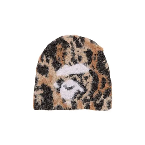 A BATHING APE Wild Leopard Pattern Ape Face Knit Cap 'beige - Tan