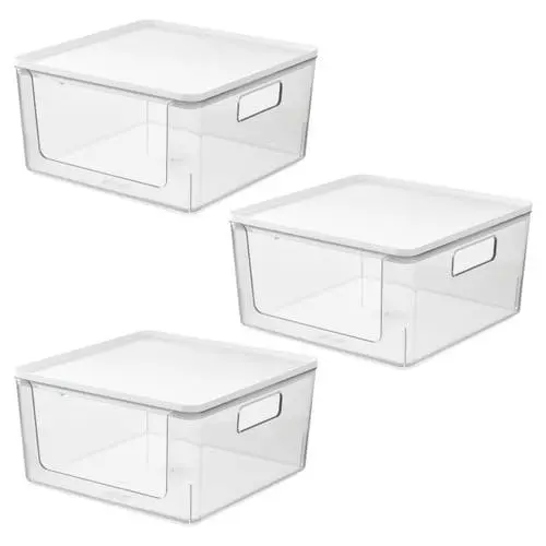 IDESIGN Stackable Open-front Bins With Lid, Set Of 3