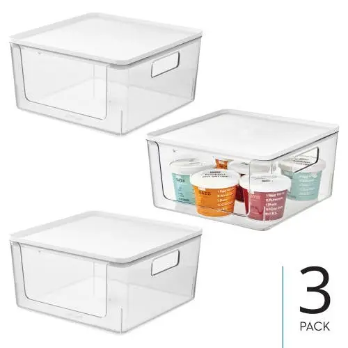 IDESIGN Stackable Open-front Bins With Lid, Set Of 3