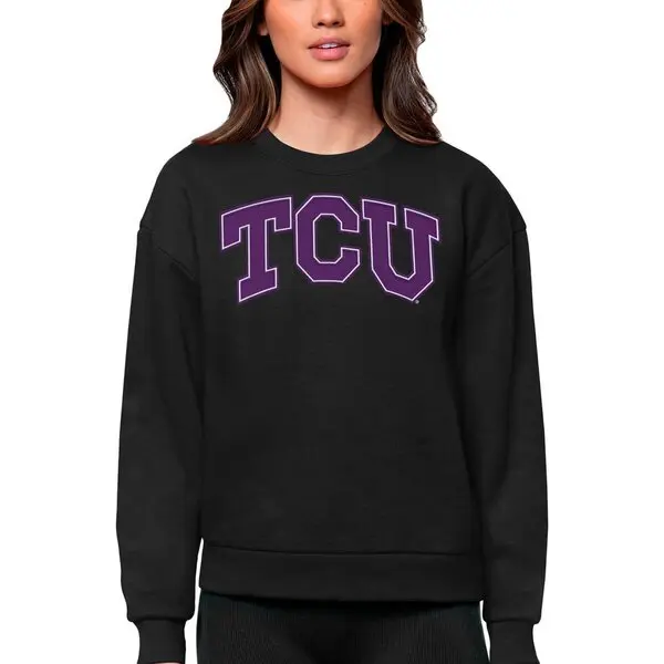 ANTIGUA Tcu Horned Frogs Victory Crewneck Pullover Sweatshirt - Black