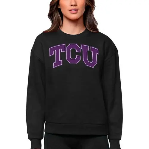 ANTIGUA Tcu Horned Frogs Victory Crewneck Pullover Sweatshirt - Black