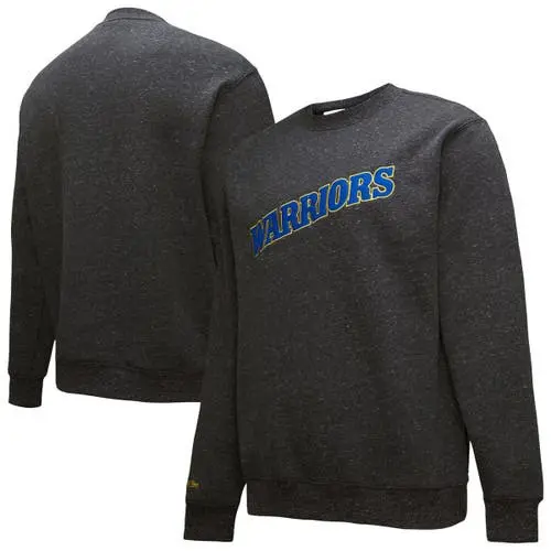Mitchell & Ness Golden State Warriors Snow Washed Vintage Logo Pullover Sweatshirt - Black