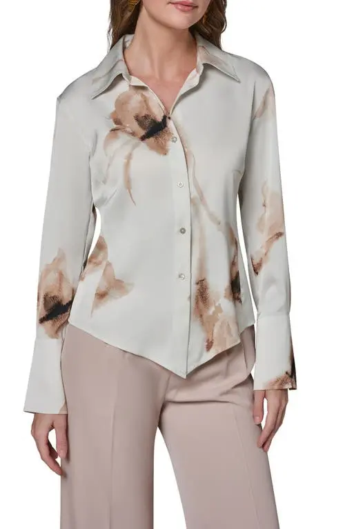 Donna Karan New York Floral Print Button-up Shirt - Light Tuscan Grey Mult