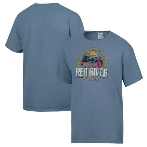 COMFORTWASH Texas Longhorns Vs. Oklahoma Sooners Red River Rivalry Battle For The Golden Hat Matchup T-shirt - Blue