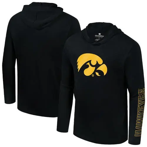COLOSSEUM Iowa Hawkeyes Color Pop Active Blend Hooded Long Sleeve T-shirt - Black