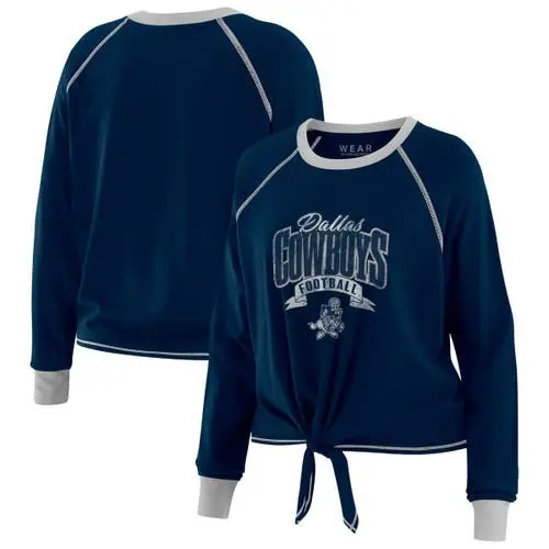 WEAR BY ERIN ANDREWS Dallas Cowboys Tie-front Long Sleeve Top - Navy