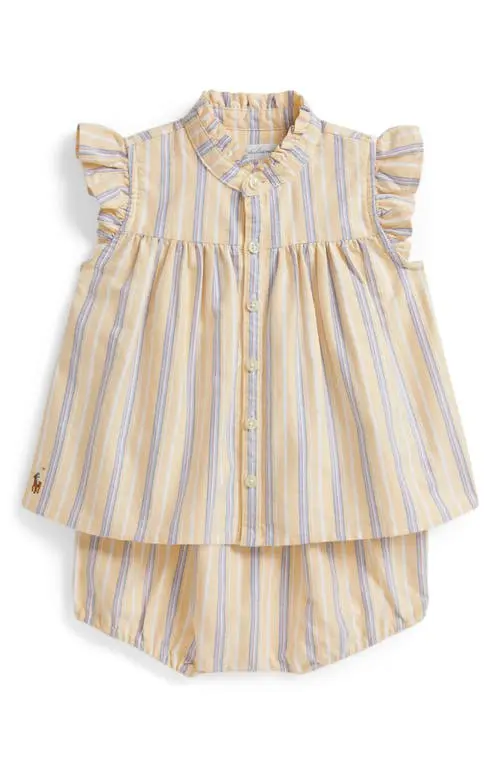 Ralph Lauren Stripe Cotton Oxford Top With Bloomers - Yellow-blue-pink Multi