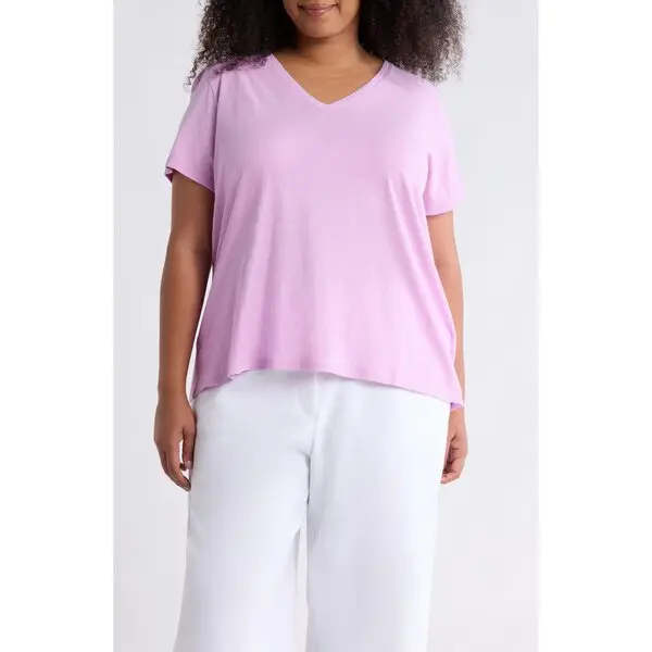 Eileen Fisher Easy Organic Cotton V-neck T-shirt - Bright Aster