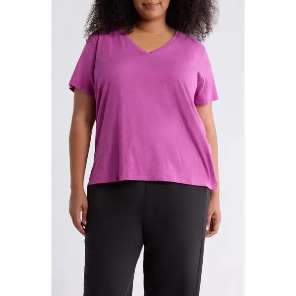 Eileen Fisher Easy Organic Cotton V-neck T-shirt - Grape