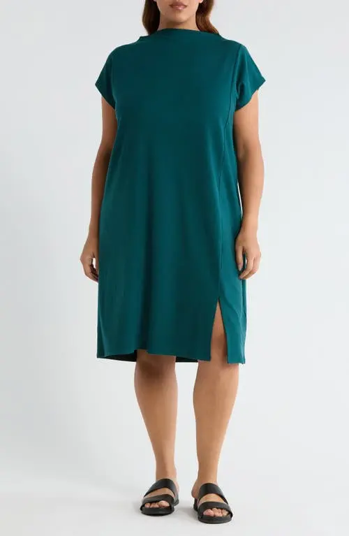 Eileen Fisher Funnel Neck Maxi Dress - Kelp
