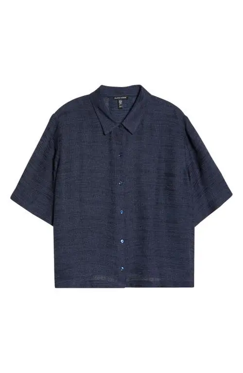 Eileen Fisher Classic Collar Elbow Sleeve Linen Blend Button-up Shirt - Ink