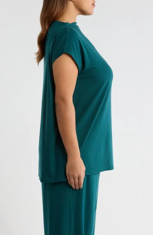 Eileen Fisher Rib Boxy Funnel Neck Top