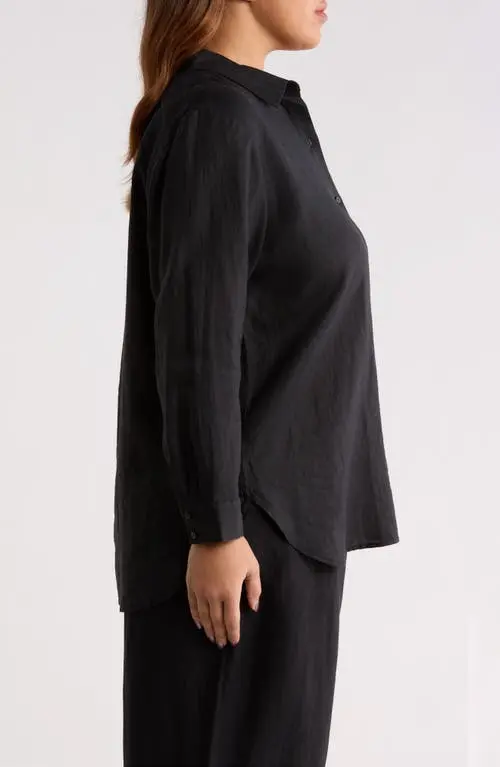 Eileen Fisher Classic Collar Organic Linen Long Button-up Shirt