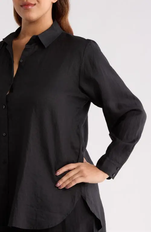Eileen Fisher Classic Collar Organic Linen Long Button-up Shirt