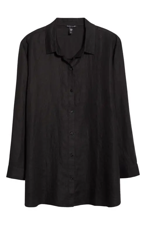 Eileen Fisher Classic Collar Organic Linen Long Button-up Shirt