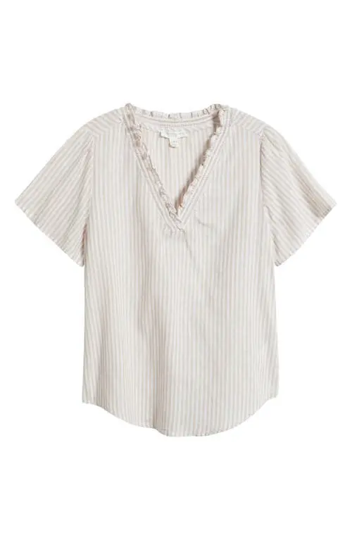 BEACHLUNCHLOUNGE Bree Ruffle Linen & Cotton Top - Khaki Sand