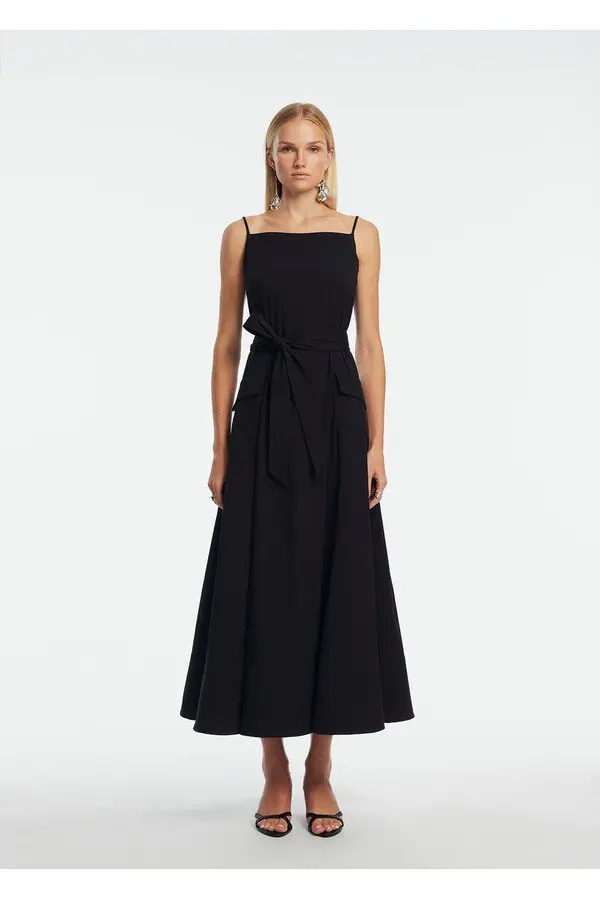 Lela Rose Cotton Poplin Belted Dress - Black
