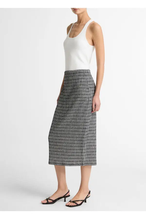 Vince Plaid Grid-knit Midi Skirt