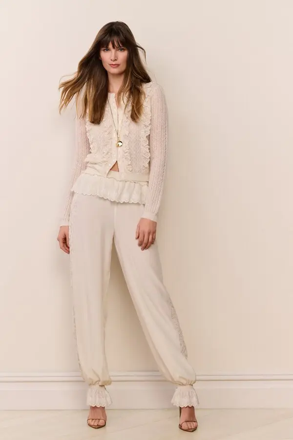 LoveShackFancy Clyra Silk Lace-trimmed Balloon Pant - Cream