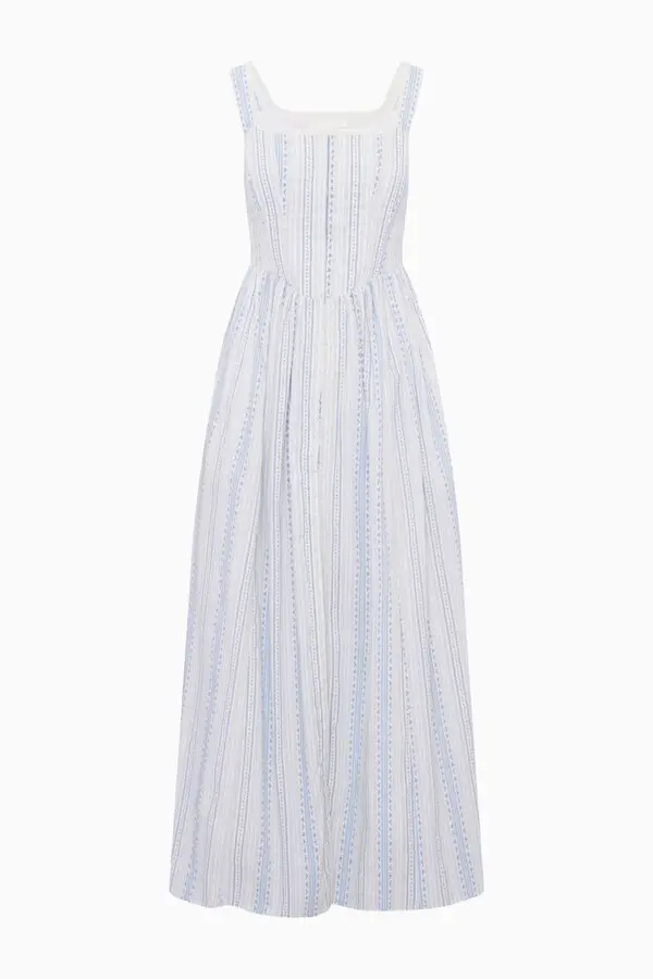 LoveShackFancy Majory Cotton Bustier Midi Dress - Cinched Blue