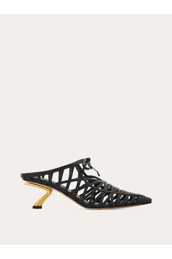 FERRAGAMO S-shaped Heel Mule - Black