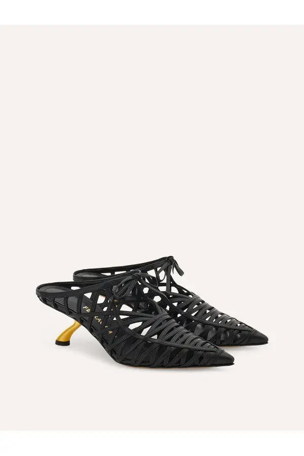 FERRAGAMO S-shaped Heel Mule - Black