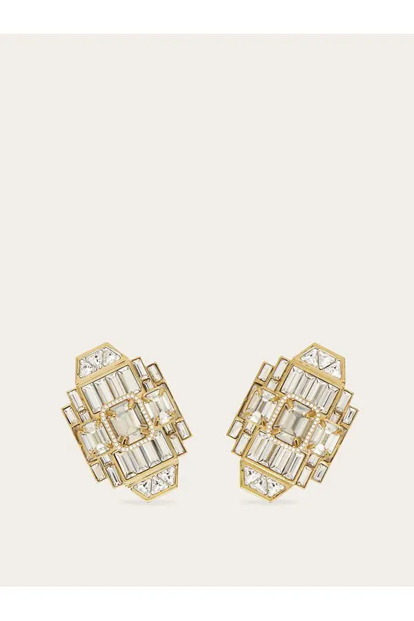 FERRAGAMO Déco Earrings With Crystals - Gold