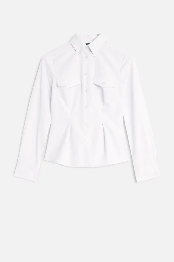 7 For All Mankind Slant Military Shirt In Poplin Optical - White
