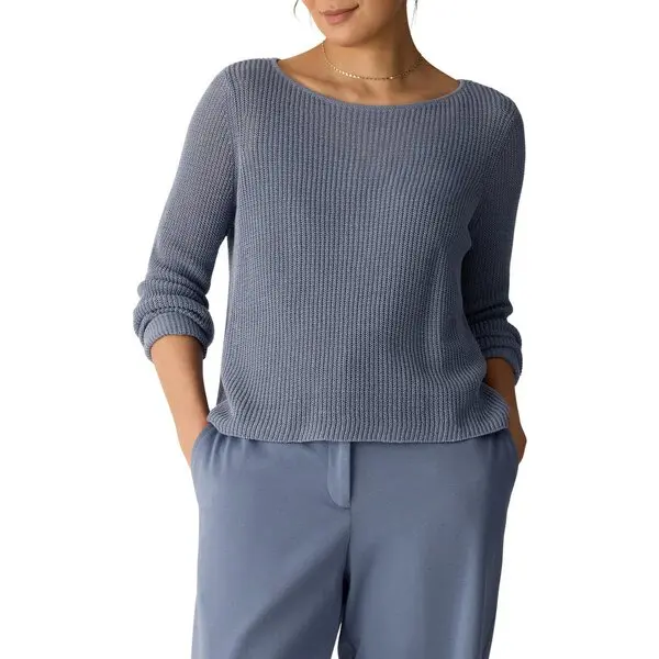 Eileen Fisher Organic Cotton & Silk Ballet Neck Sweater - Flint