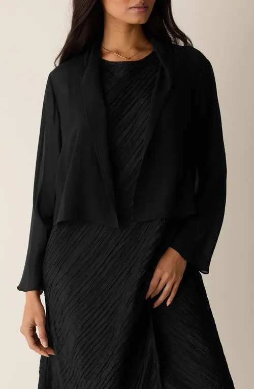 Eileen Fisher Open Front Silk Jacket - Black
