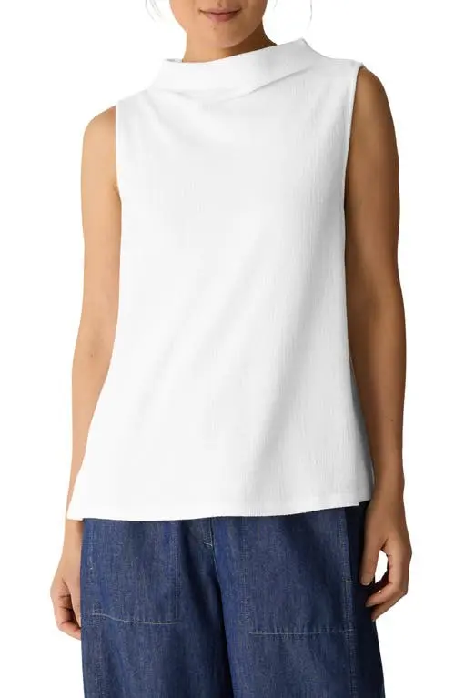 Eileen Fisher Funnel Neck Sleeveless Top - White